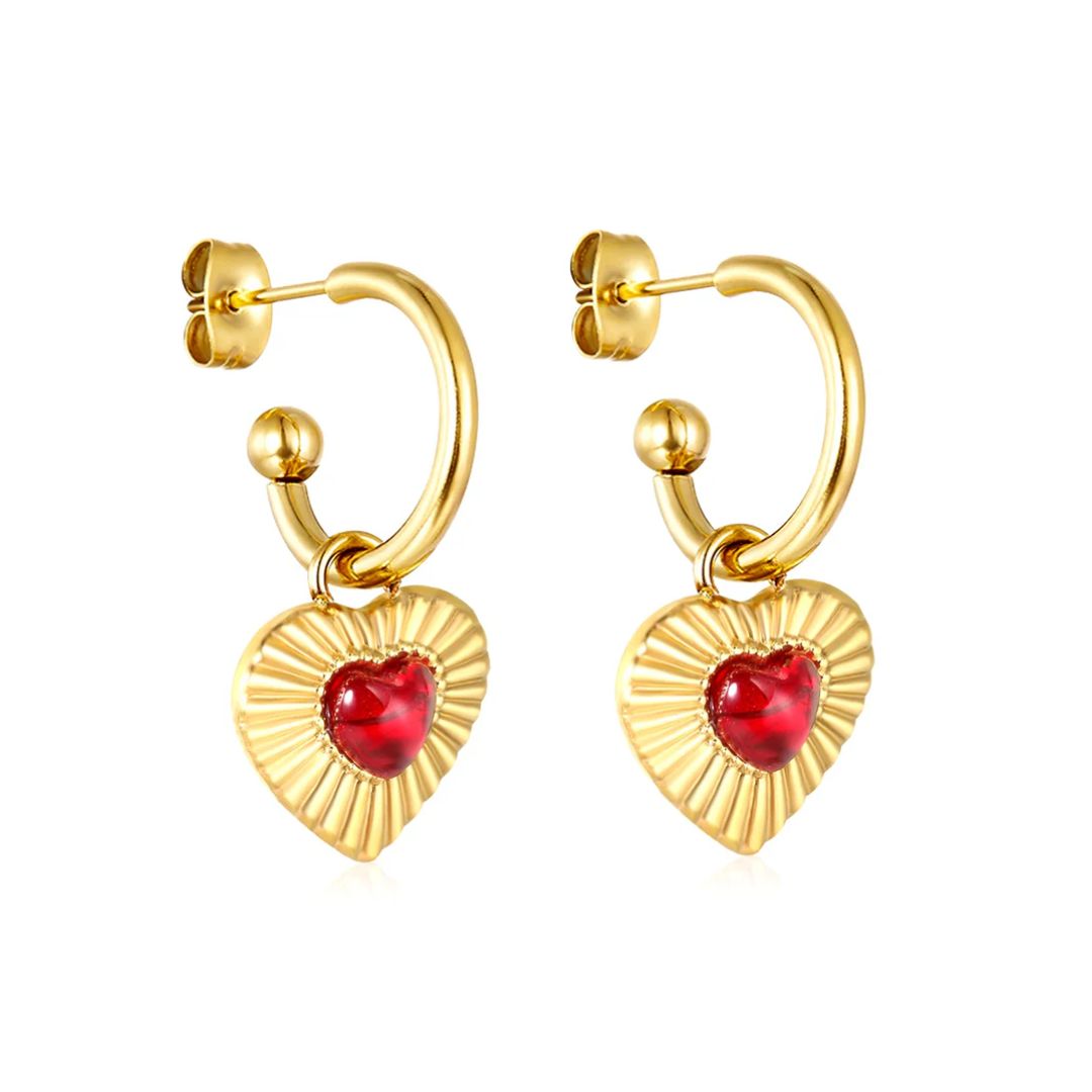 Aretes Corazón Rojo Waterproof: Acero inoxidable 316L Oro 18k | Azzia