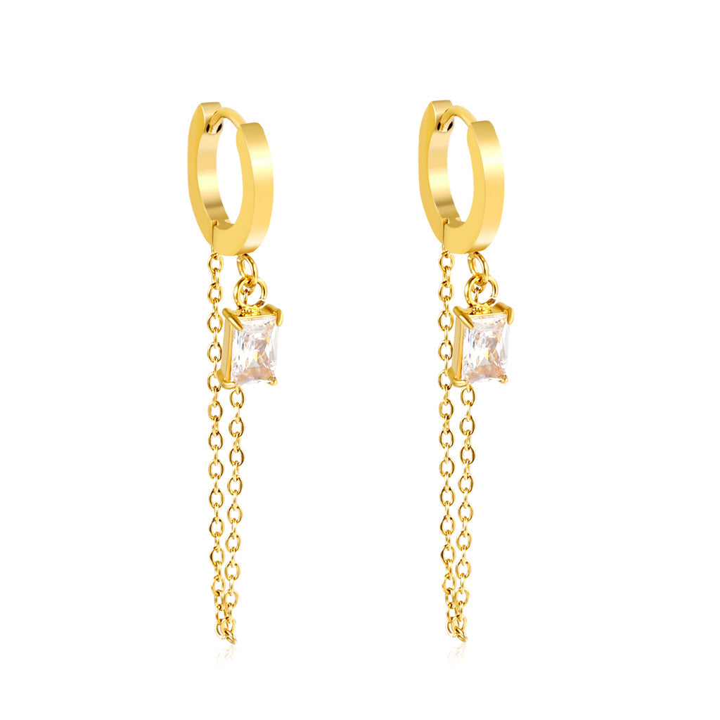 Aretes Cadenas con Zirconias Waterproof en Azzia joyería